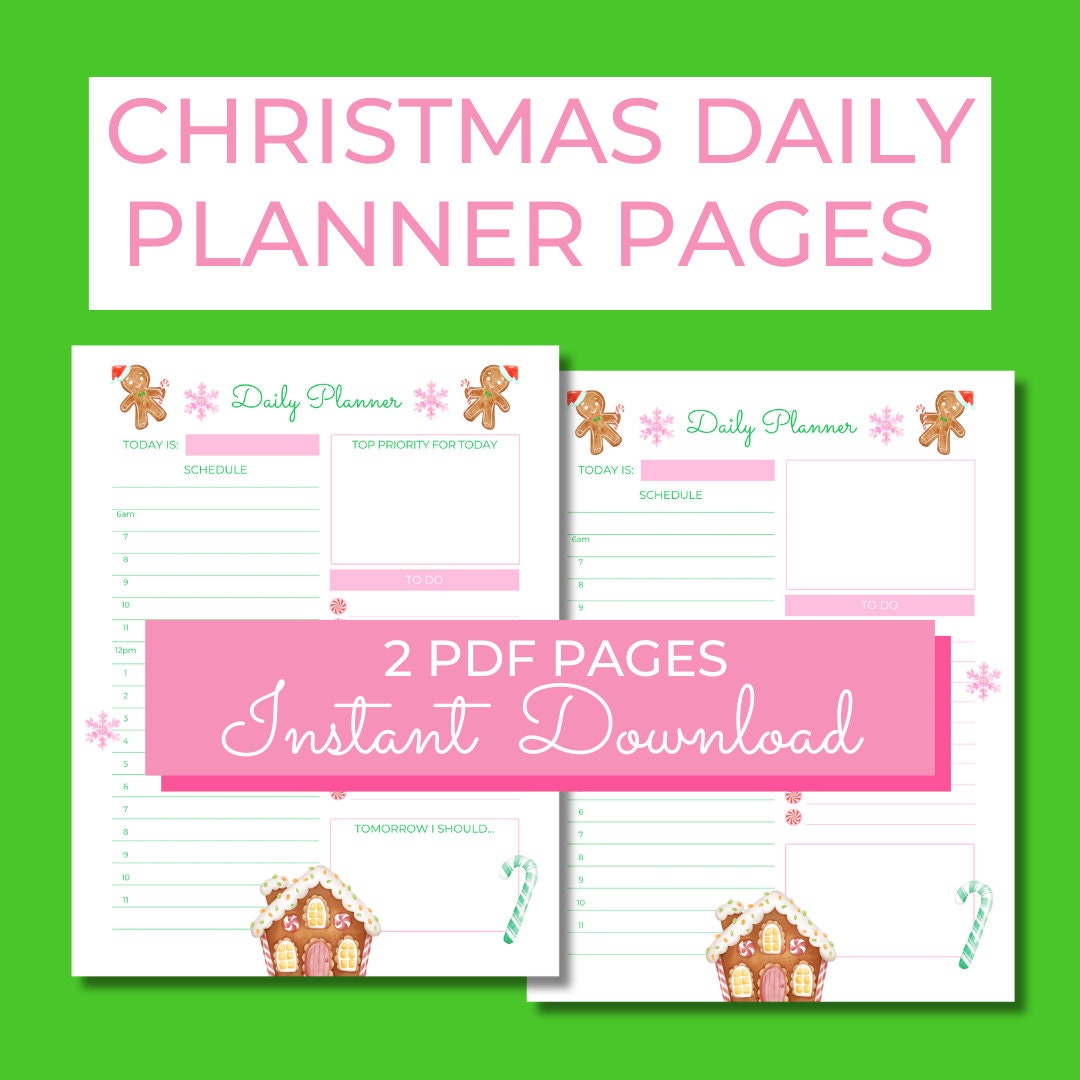 Pink Christmas Daily Printable Planner Pages, December Daily Printables ...