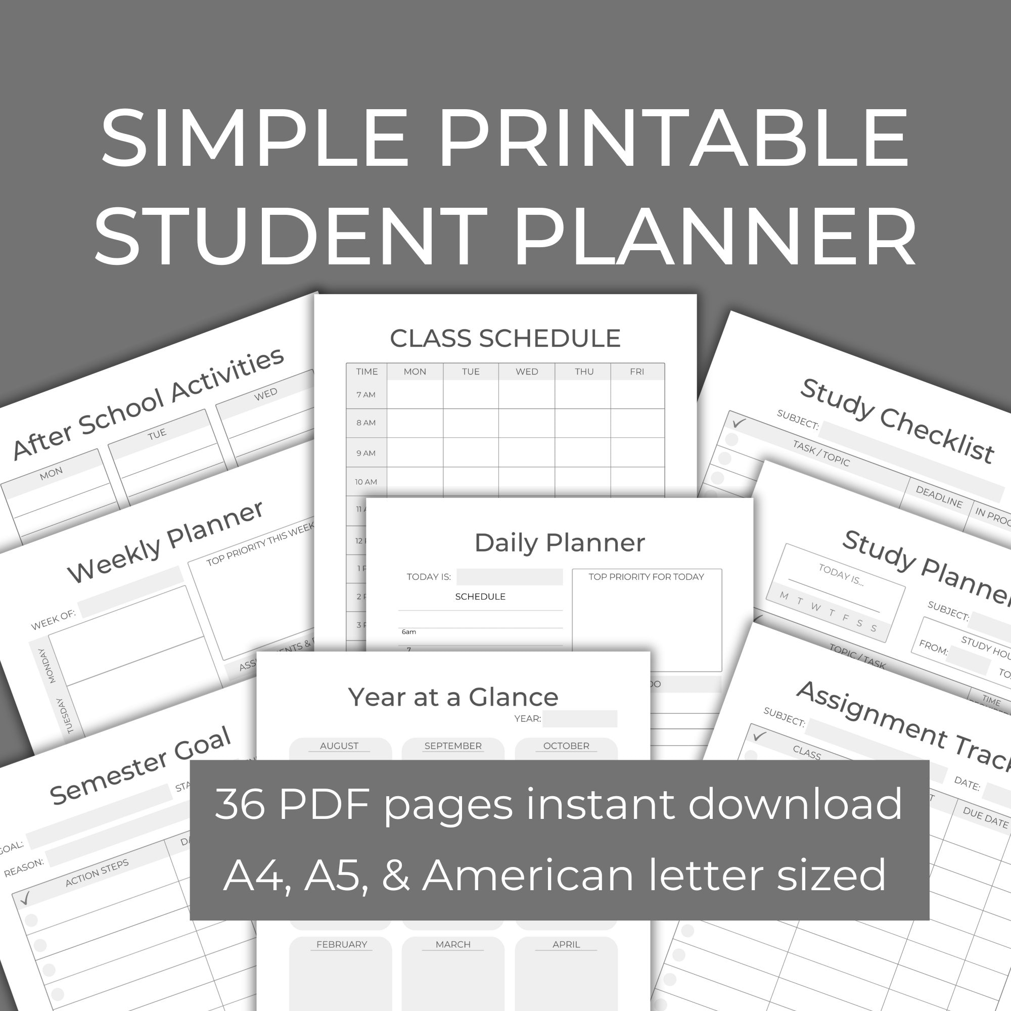 Academic Planner Simple, High School Planner Printable for Boy ...