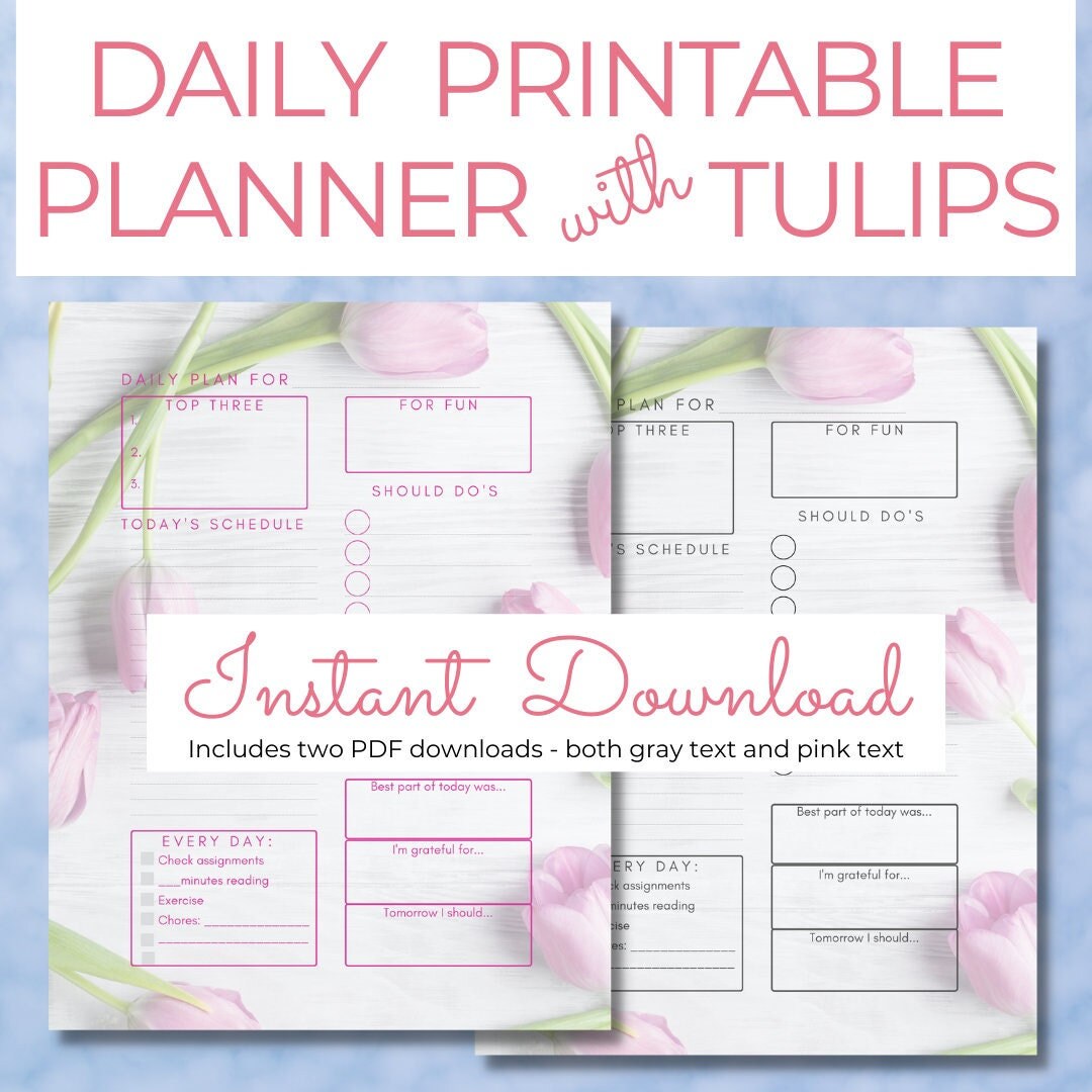 Daily Printable Tulip Planner | Spring Themed Planner for Teens | PDF ...