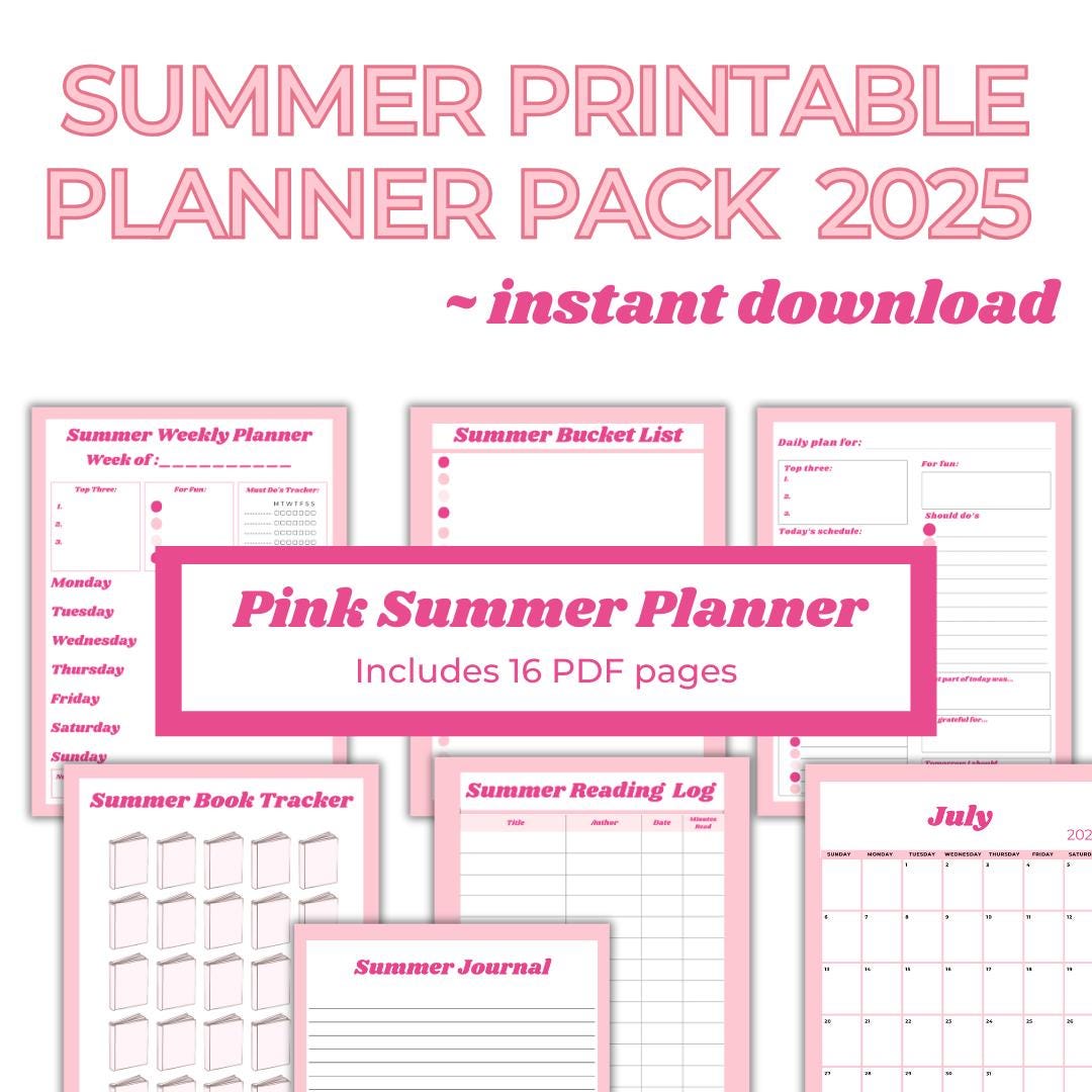 Pink Summer Planner Printable 2025 Summer Calendar, Pretty Printable ...