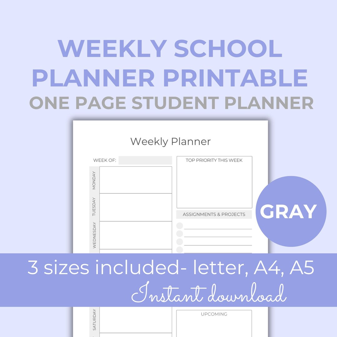 Weekly School Planner Printable Student Planner for Teens, School ...