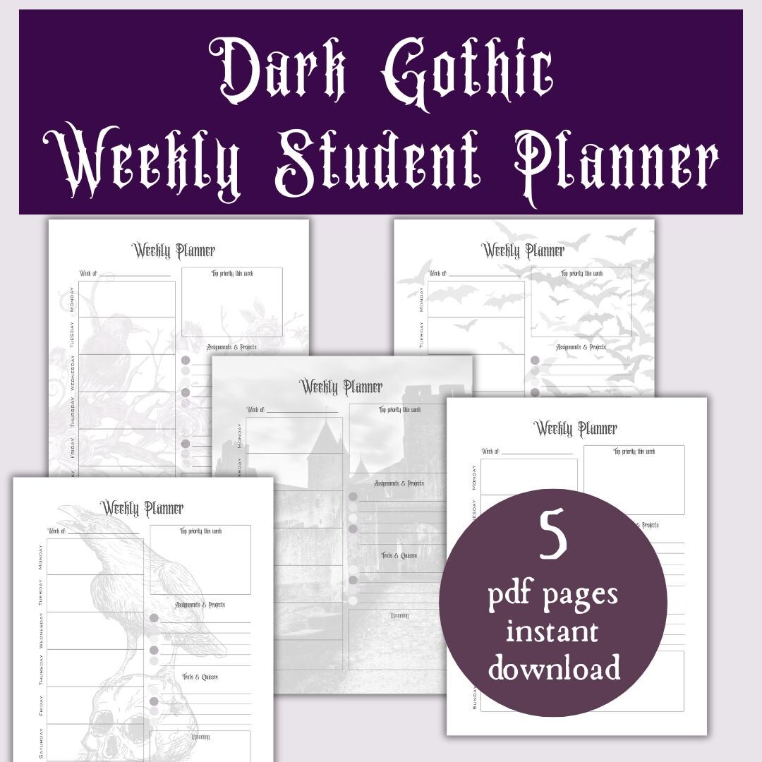Dark Gothic Dashboard Weekly Student Planner Pages Dark, Spooky Weekly ...