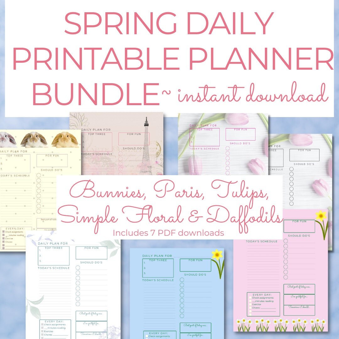 Spring Printable Daily Planner Bundle Spring Planner Variety for Teens ...