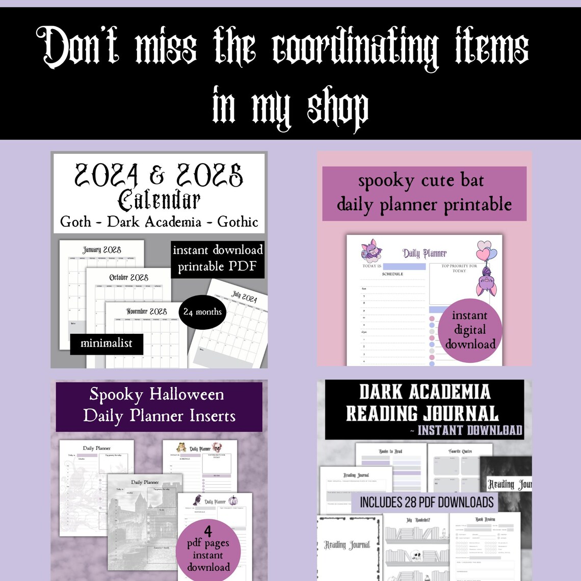 Gothic Printable Planner Inserts A5, Dark Academia Planner Goth, High ...