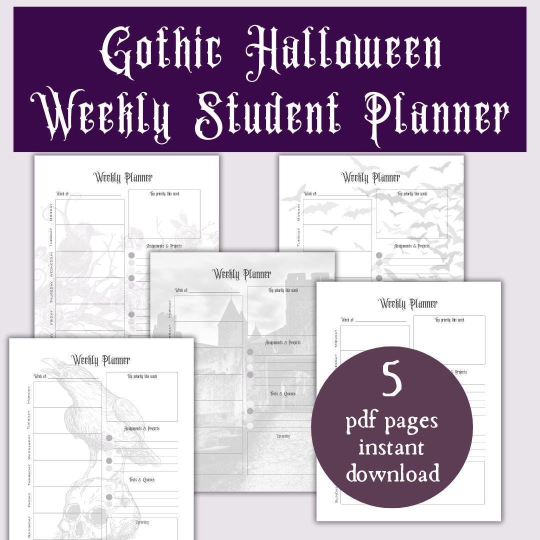 Halloween Weekly Planner, Printable Goth Planner Student Weekly Planner ...