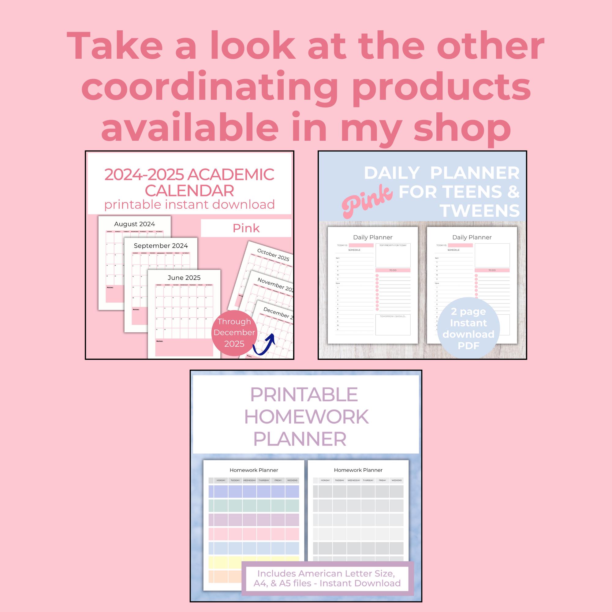 Weekly School Planner Printable Student Planner for Teens School ...