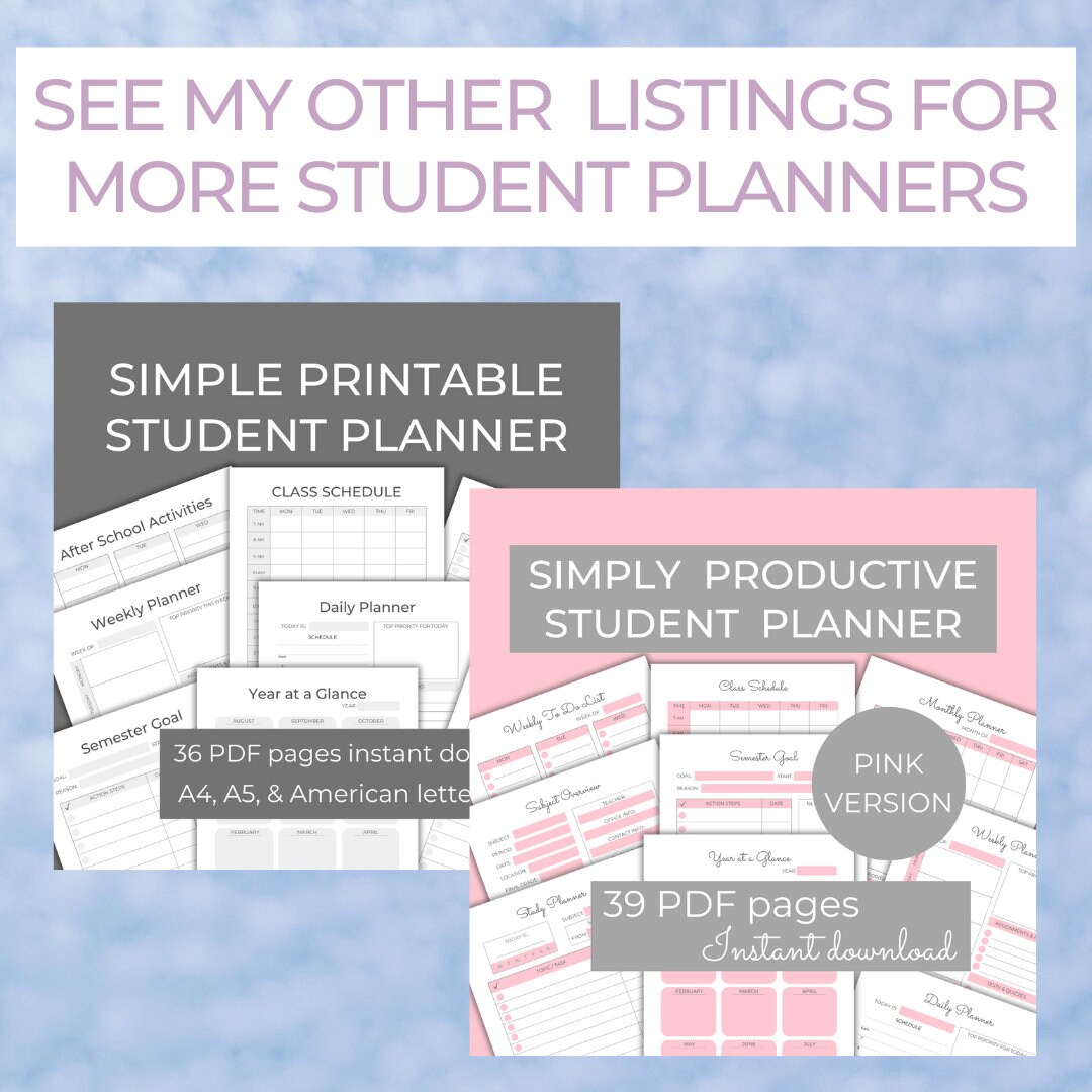 Homework Planner Printable, Middle School Planner, Study Planner ...