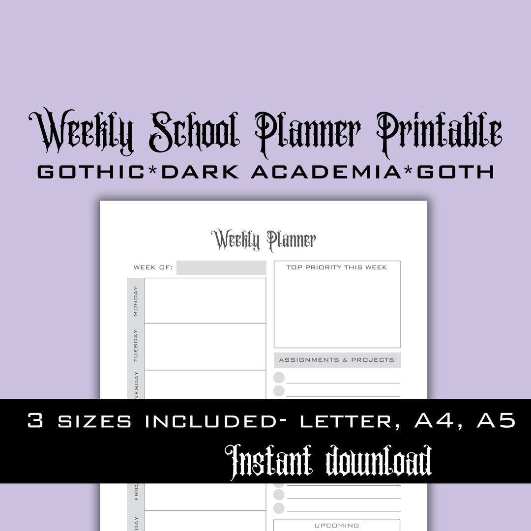Spooky Printable Weekly School Planner Gothic Victorian, Weekly Student ...