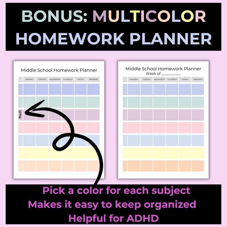 Purple Middle School Student Planner Printable, Pretty Planner Middle ...