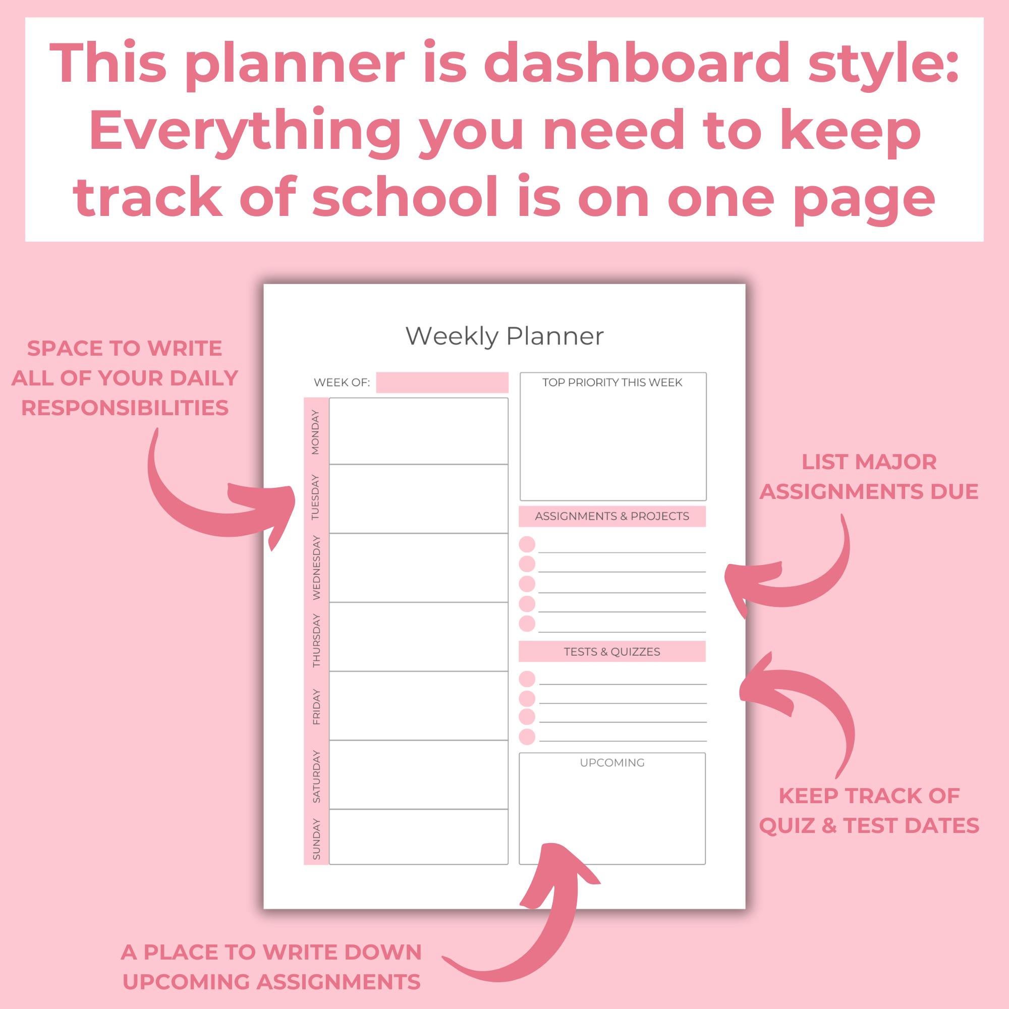 Weekly School Planner Printable Student Planner for Teens School ...