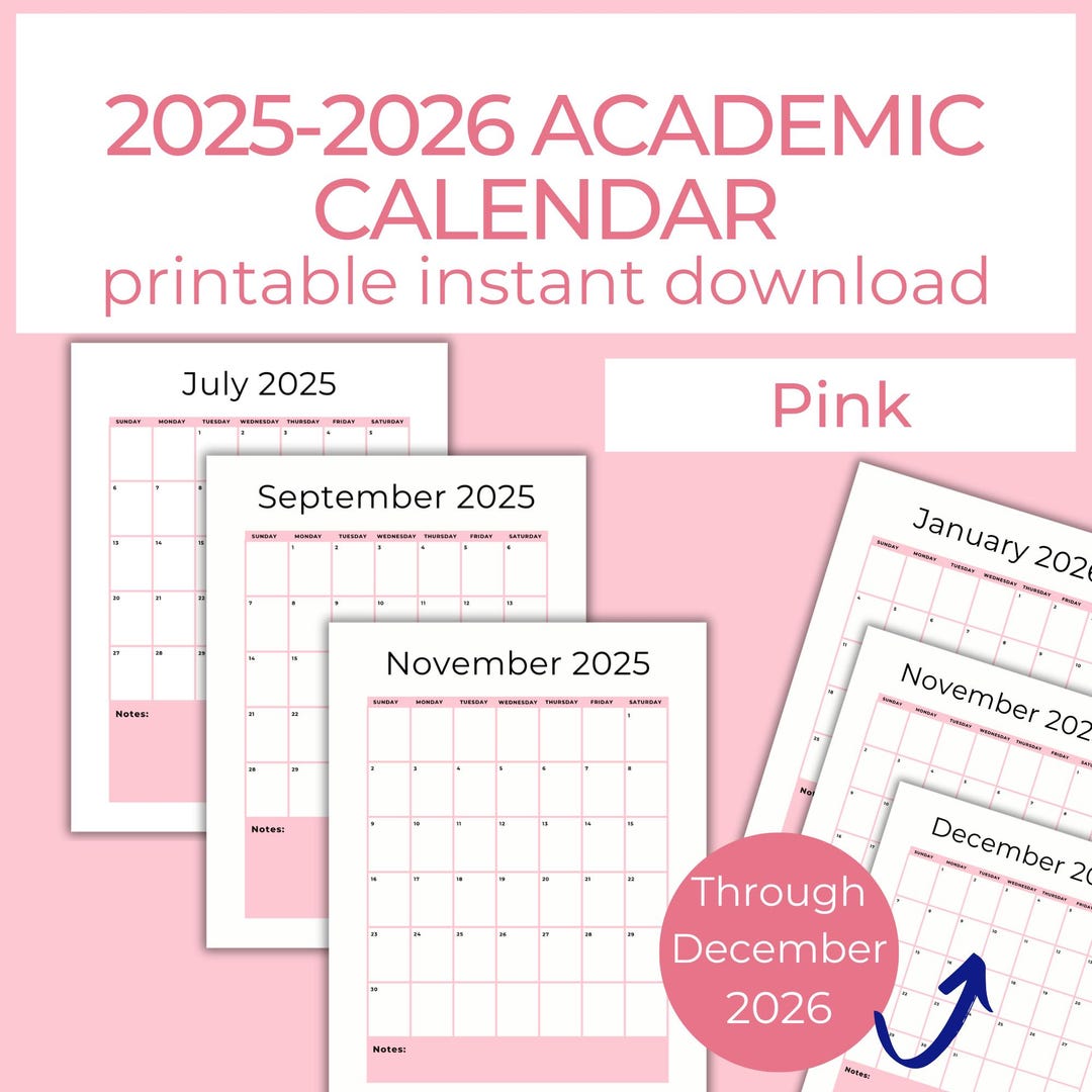2025-2026 Academic Calendar, Pink Calendar Pages, School Year Calendar ...