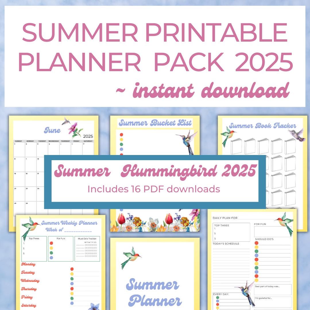 Summer Planner Printable 2025 Summer Calendar, Hummingbird Journal ...