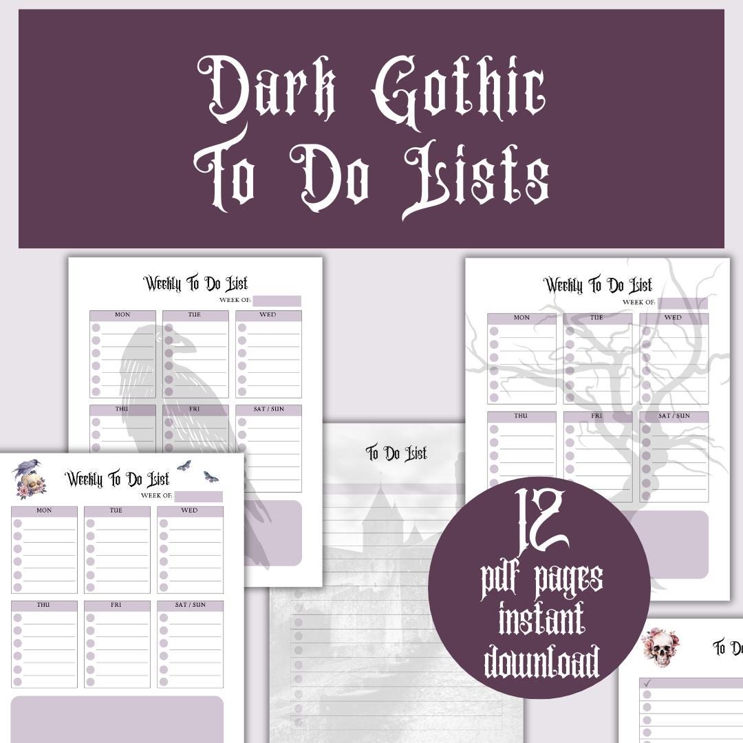 Dark Gothic to Do List Printable Planner Pages, Spooky Printable Weekly ...
