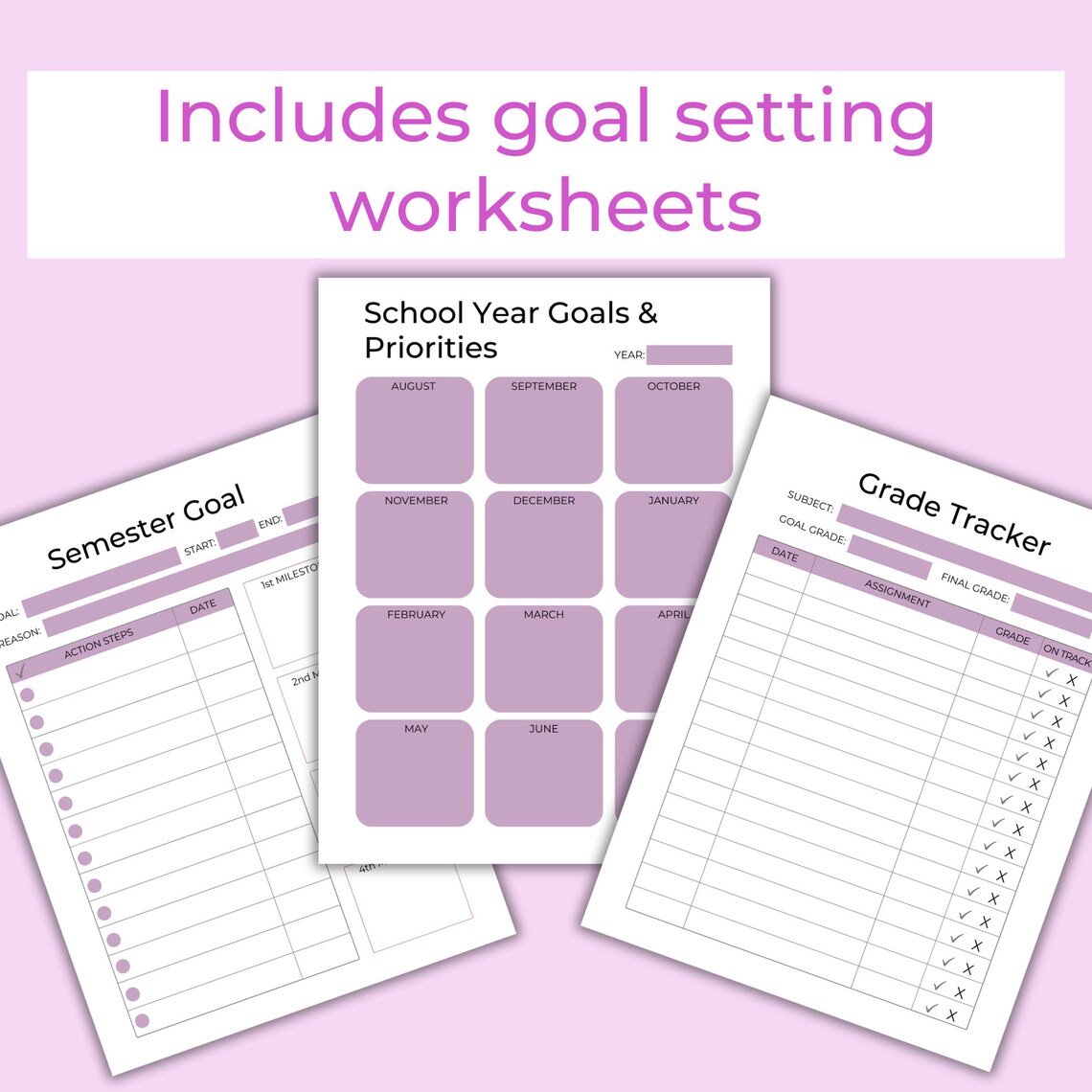 Purple Middle School Student Planner Printable, Pretty Planner Middle ...