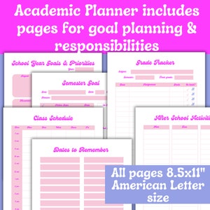Y2K 90s Student Planner Printable Pink, High School Middle School ...