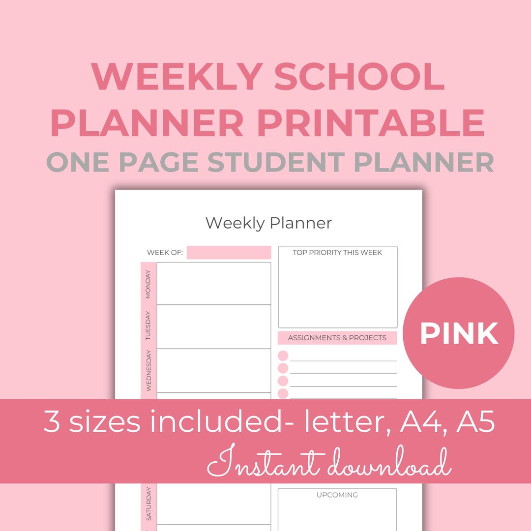 Weekly School Planner Printable Student Planner for Teens School ...