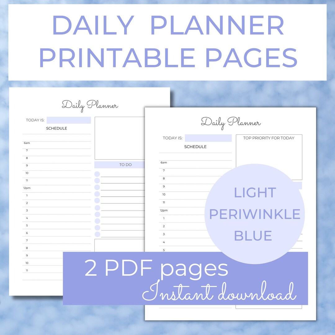 Daily Printable Planner Pages, Daily Planner for Binder, Periwinkle ...