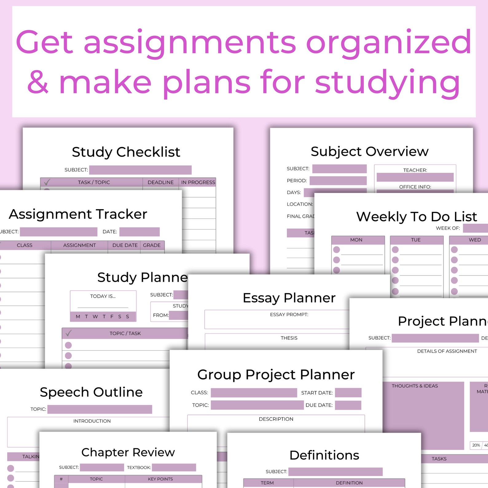 Purple Middle School Student Planner Printable, Pretty Planner Middle ...