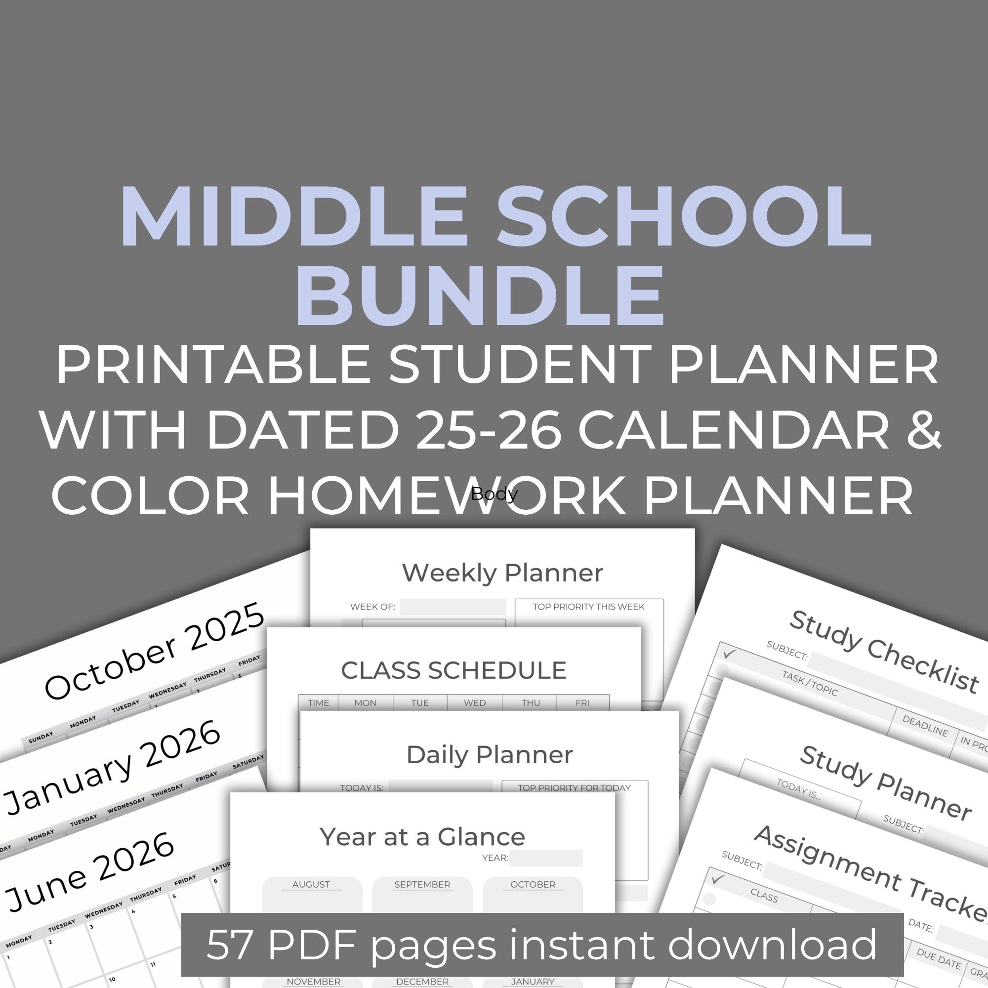 2025 Middle School Planner Printable, Middle School Organization ...