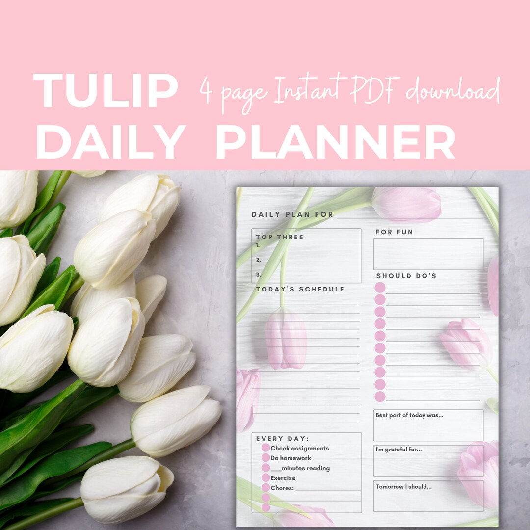 Spring Tulip Planner Daily Planner Page, Pretty Pink Printable ...