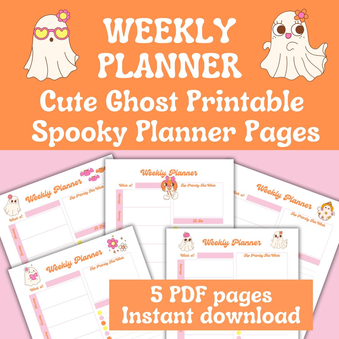 Cute Spooky Weekly Planner Bundle, Cute Ghost Printable Planner All in ...