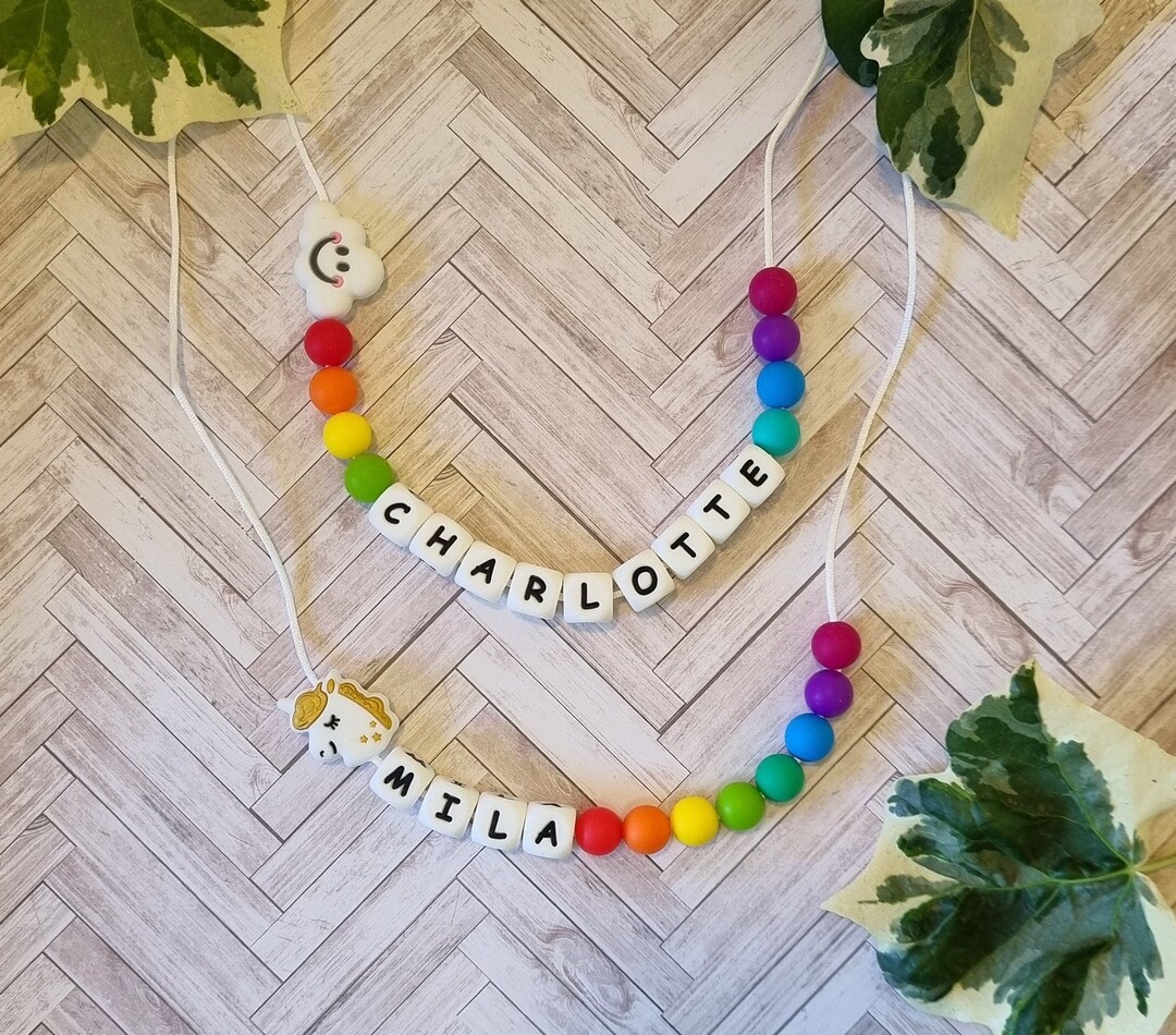 Rainbow Personalised Silicone Bead Name Necklace / Customised Toddler ...