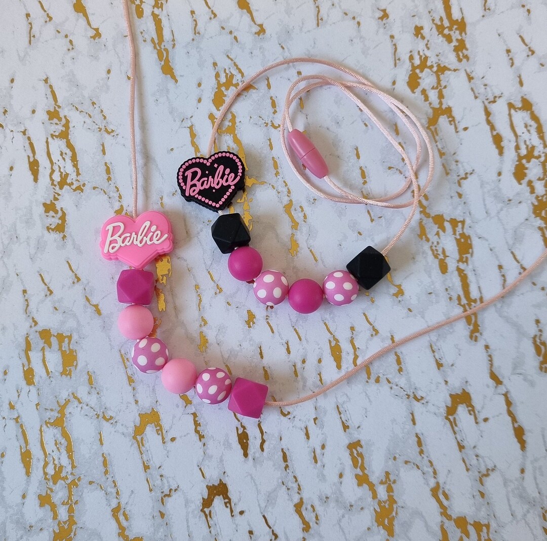 Barbie Silicone Necklace Pink Heart Silicone Bead Necklace Barbie ...