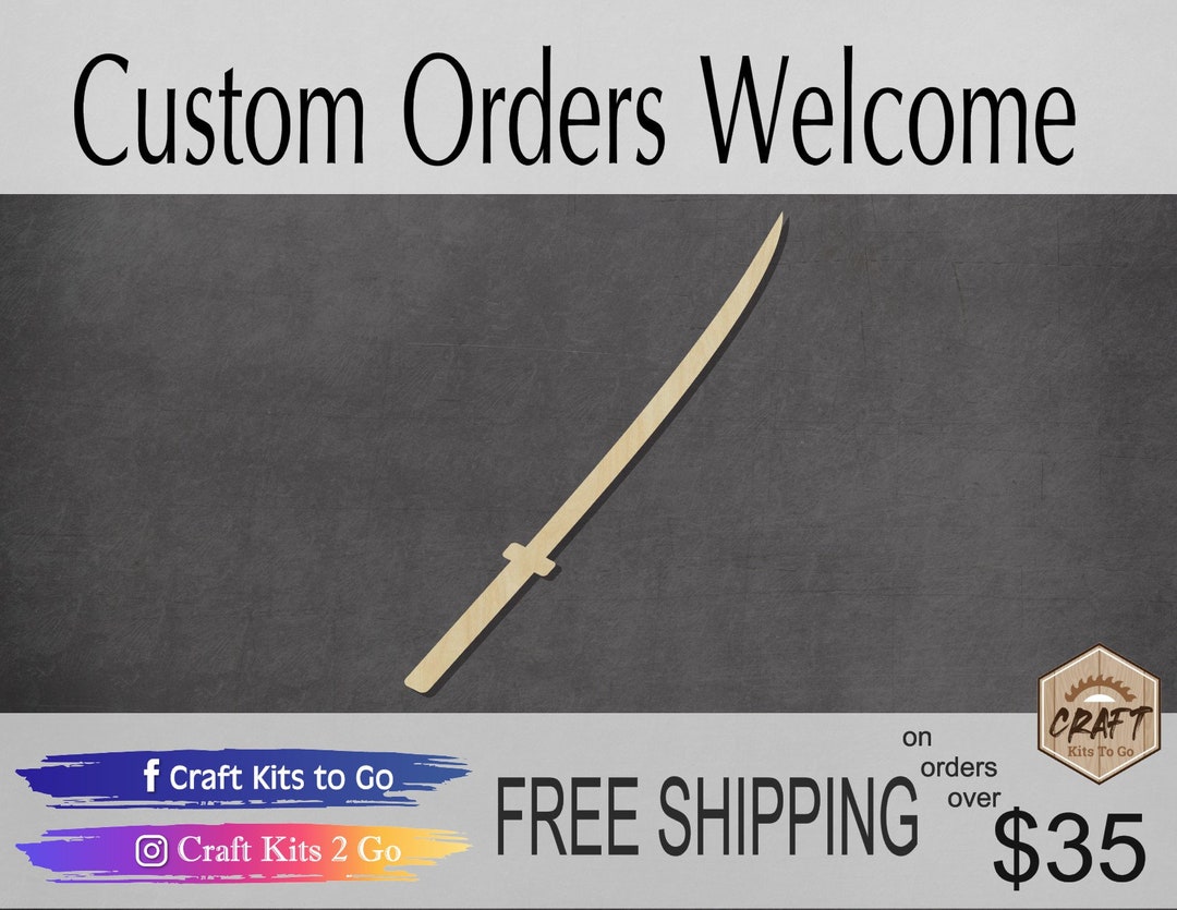 Samurai Sword Wood Shape Cutout 1951 Wood Cutouts Wood Shapes Laser ...