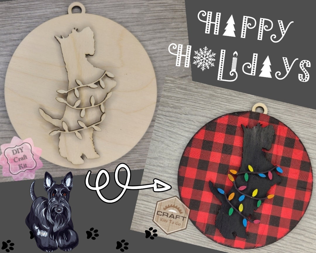 Scottie Dog Christmas Ornament Craft Kit DIY Paint Wood Shape Cutout ...