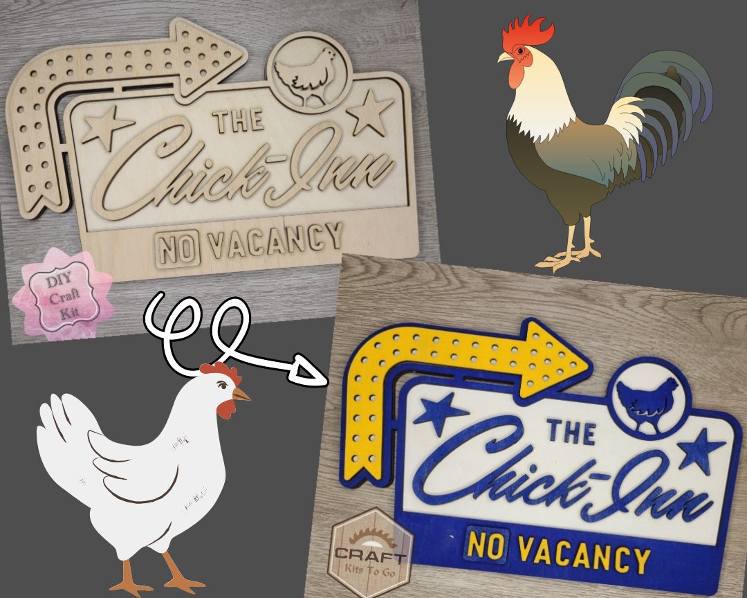 The Chick Inn Chicken Coop Sign Craft Kit DIY Paint Kit Wood Shape ...