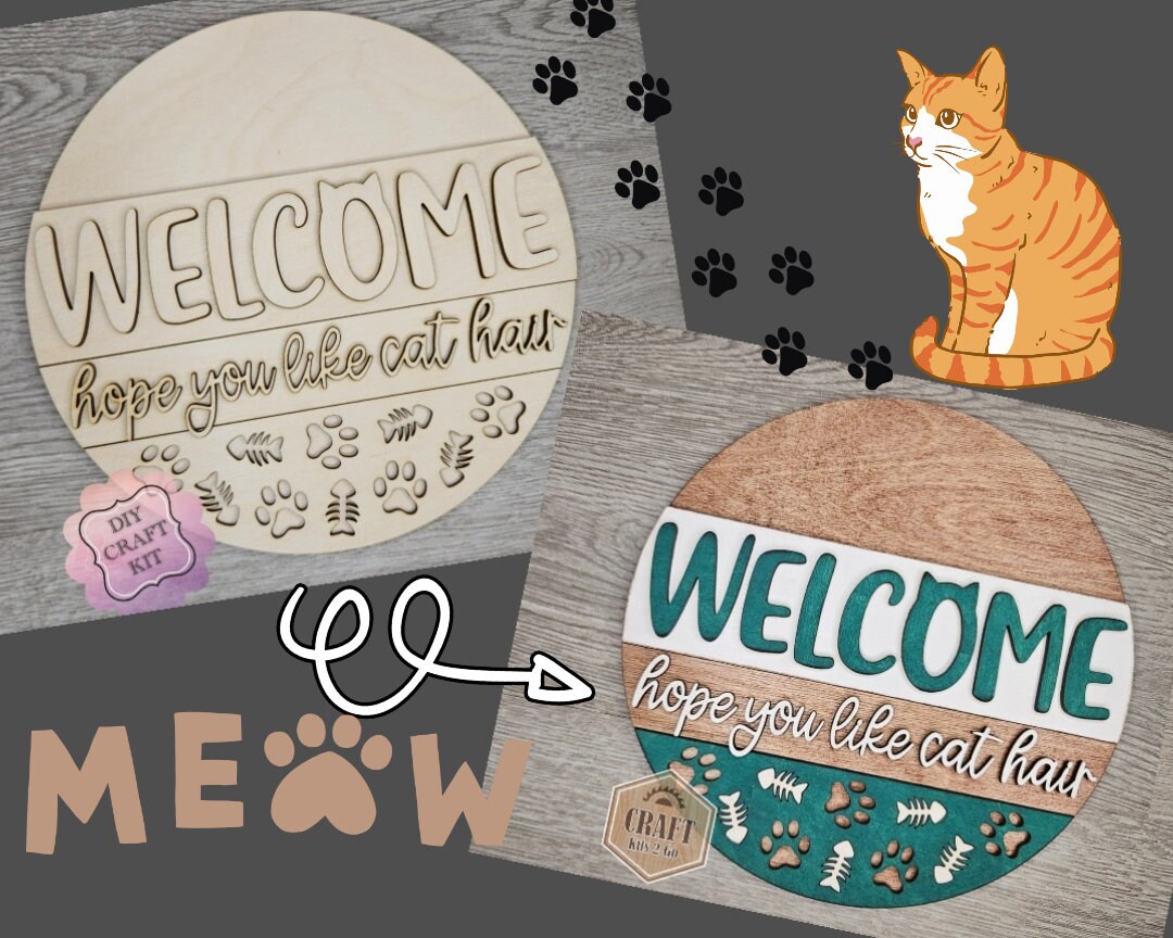 Cat Welcome Sign | Pets | Cats Sign | Cat Crafts | Wood Craft | Crafts ...
