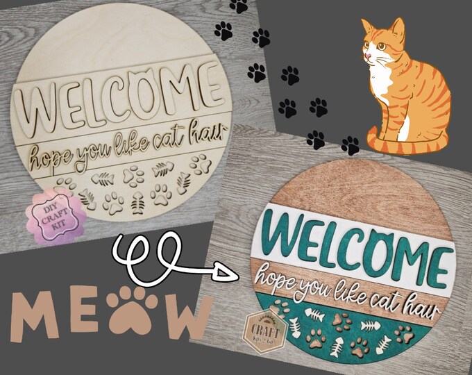 Cat Welcome Sign Pets Cats Sign Cat Crafts Wood Craft Crafts DIY Craft ...