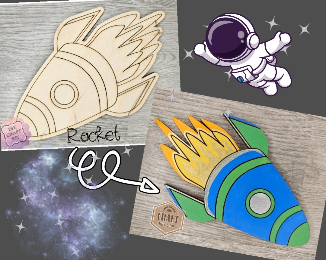 Rocket Cutout Space Outer Space Kids Crafts Wood Shape Cutout 2233 Wood ...