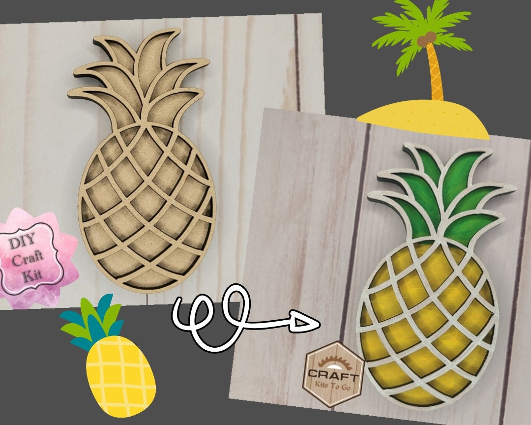 Pineapple Fruit Hawaii Tropical Craft Kit DIY Paint Kit Tier Tray Wood ...