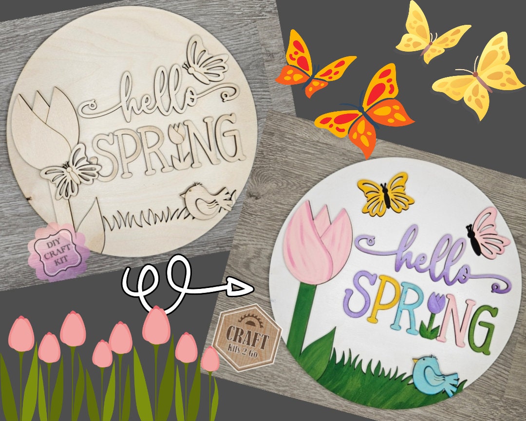 Hello Spring Welcome Sign Spring Crafts DIY Craft Kits Paint Party ...