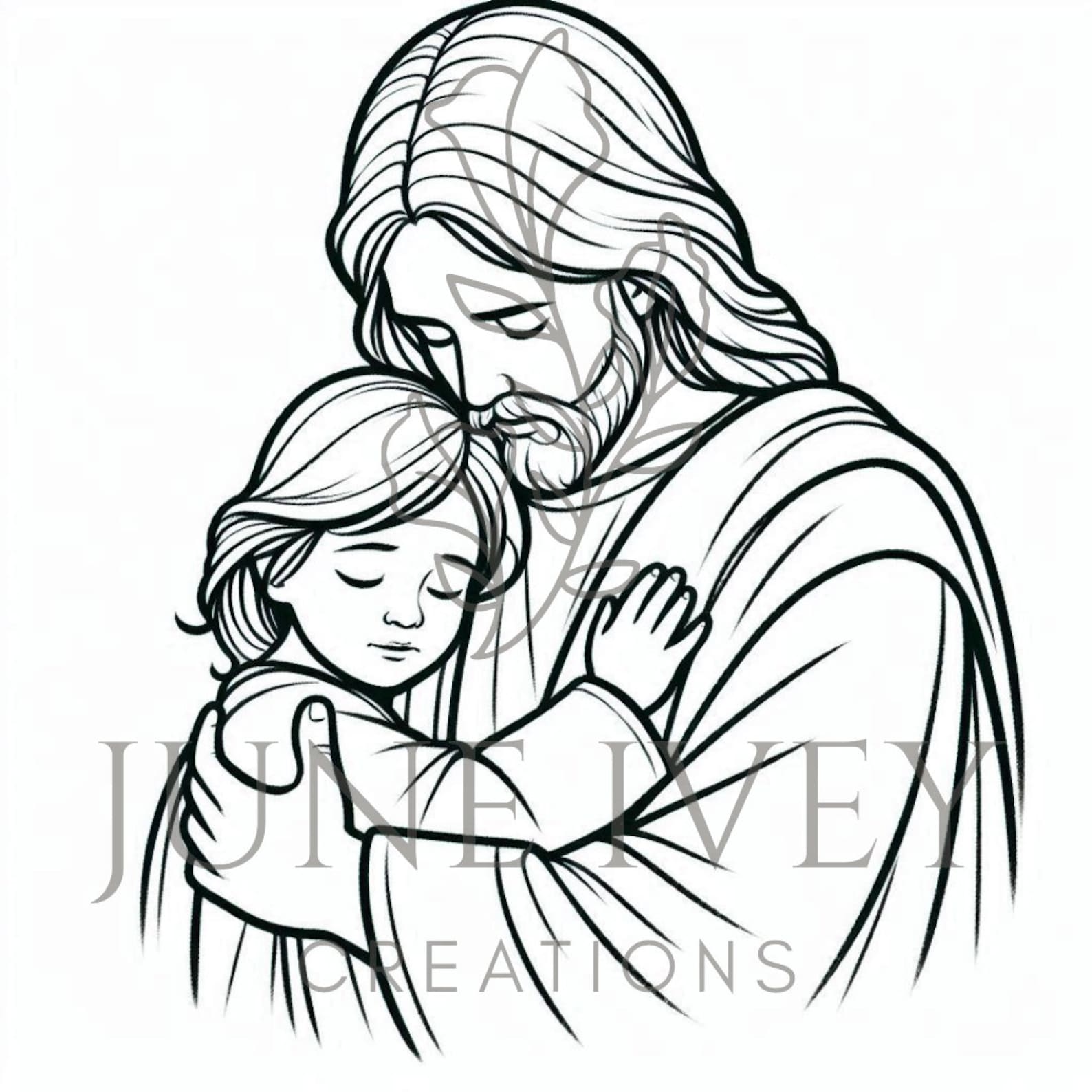 Kids Coloring Page - Jesus Hugging Child - Girl - Religious Learning ...