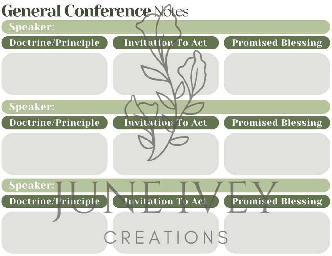 General Conference Note Page - Multiple per Page - Instant Download ...