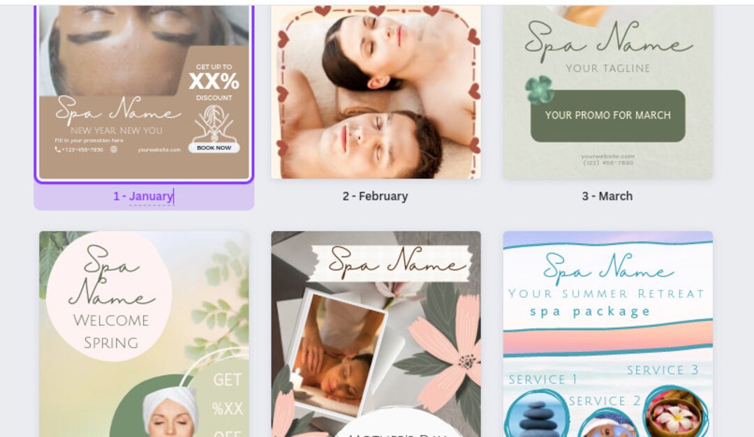 Monthly Spa Promotion Canva Template - for Massage Therapy, Day Spa ...