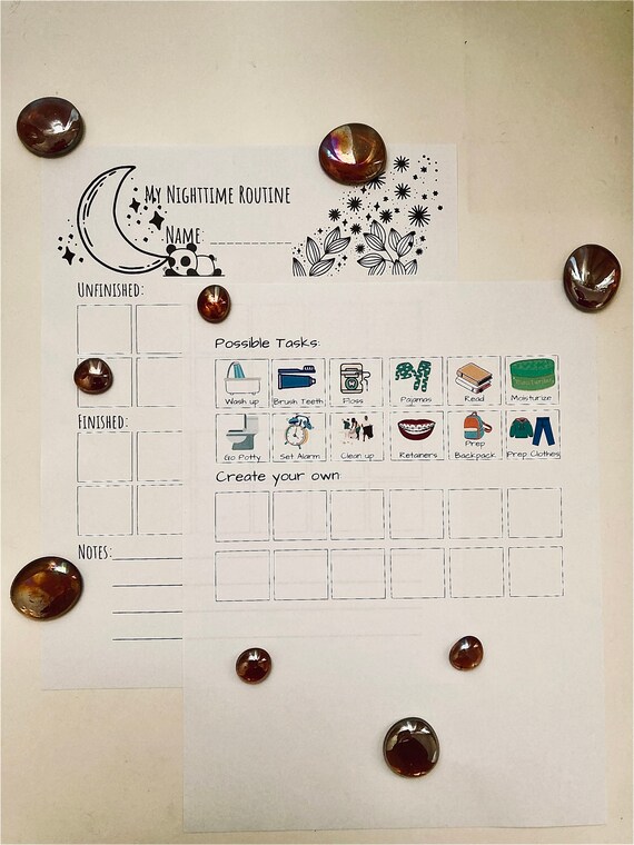 Bedtime Routine Checklist Kid's Nighttime Chores Log | Etsy