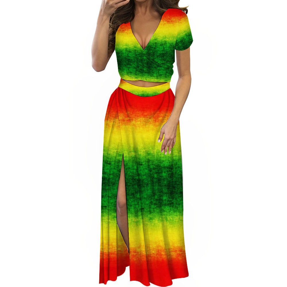 Reggae Women's Two Piece Outfit V-neck Top and Long Skirt Set - Etsy
