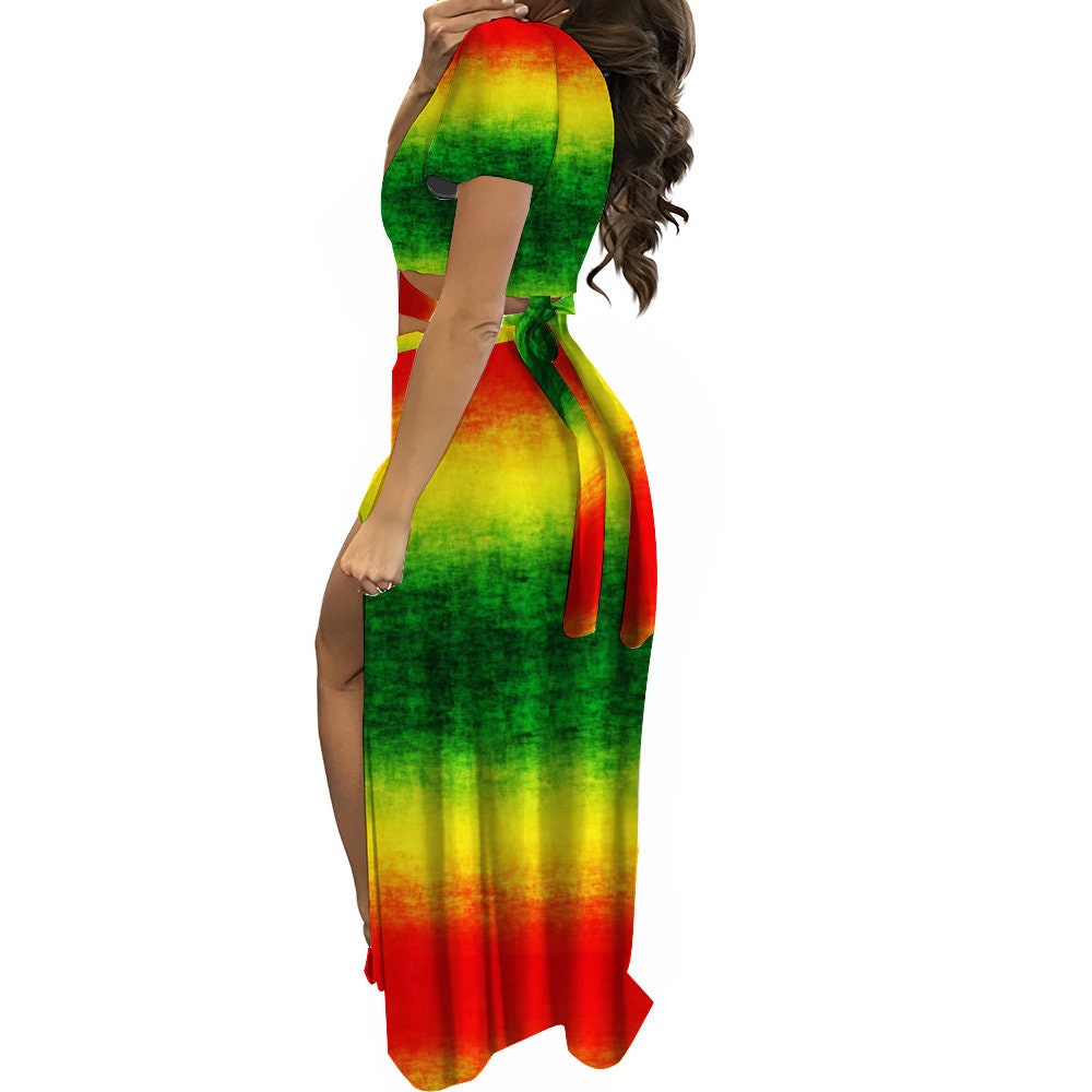 Reggae Women's Two Piece Outfit V-neck Top and Long Skirt Set - Etsy