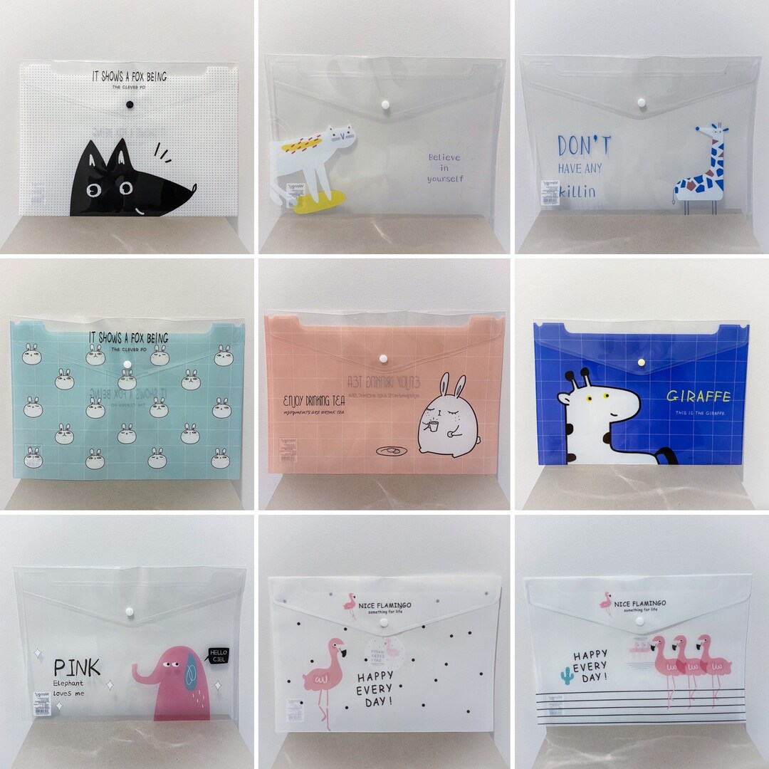 A4 Document Bag Pocket File Folder Cute Animal Print Snap Durable ...