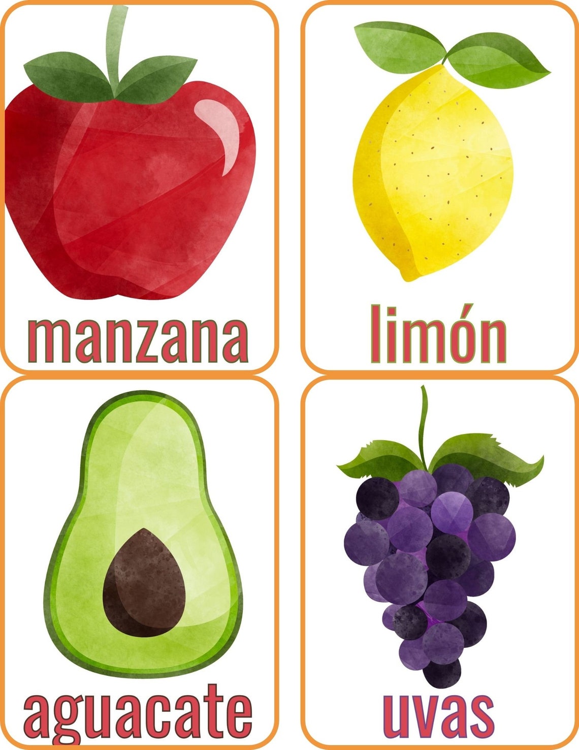 Spanish Fruits Flashcards Printable | Preschool Homeschool Classroom ...