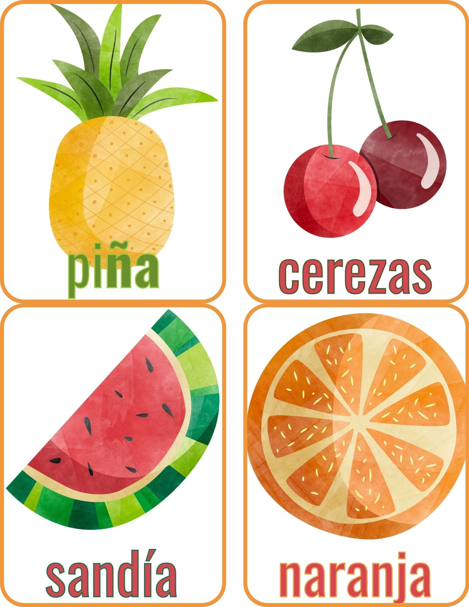 Spanish Fruits Flashcards Printable | Preschool Homeschool Classroom ...