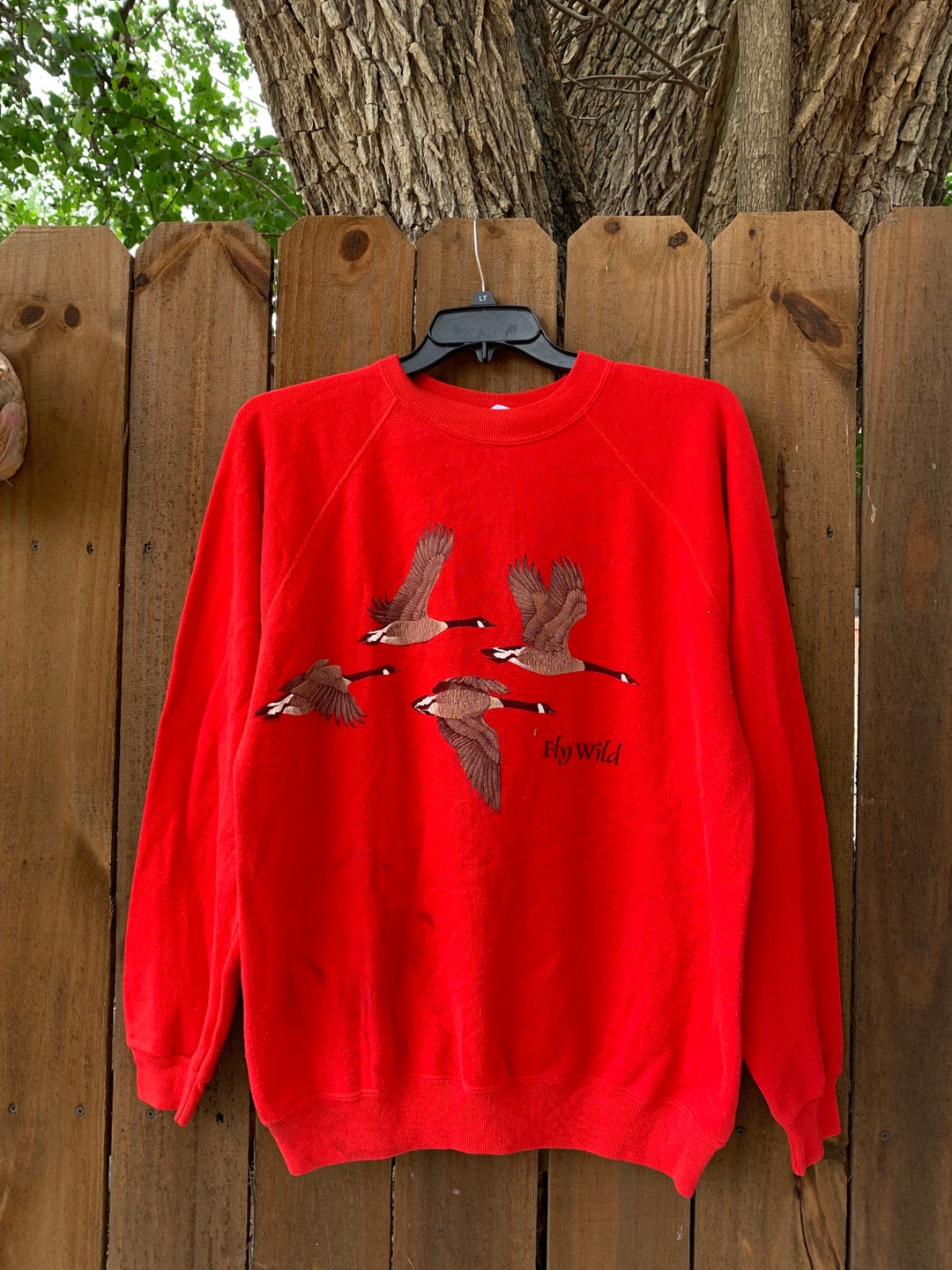 80s Vintage Fly Wild Flock of Mallard Ducks Raglan Sleeve Red ...