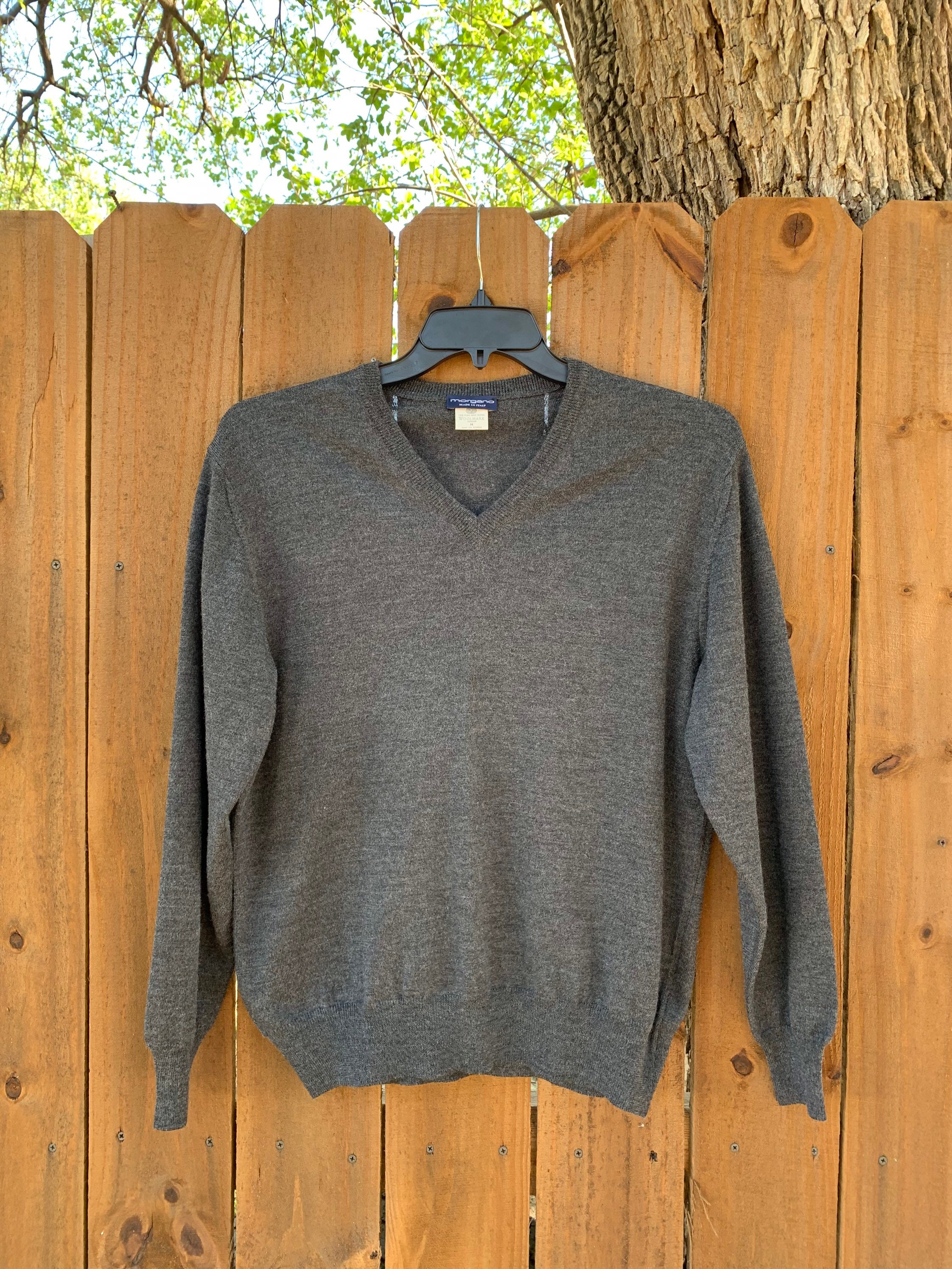 Vintage 80-90s Morgano Made in Italy Pure New Wool V-neck Sweater Size ...