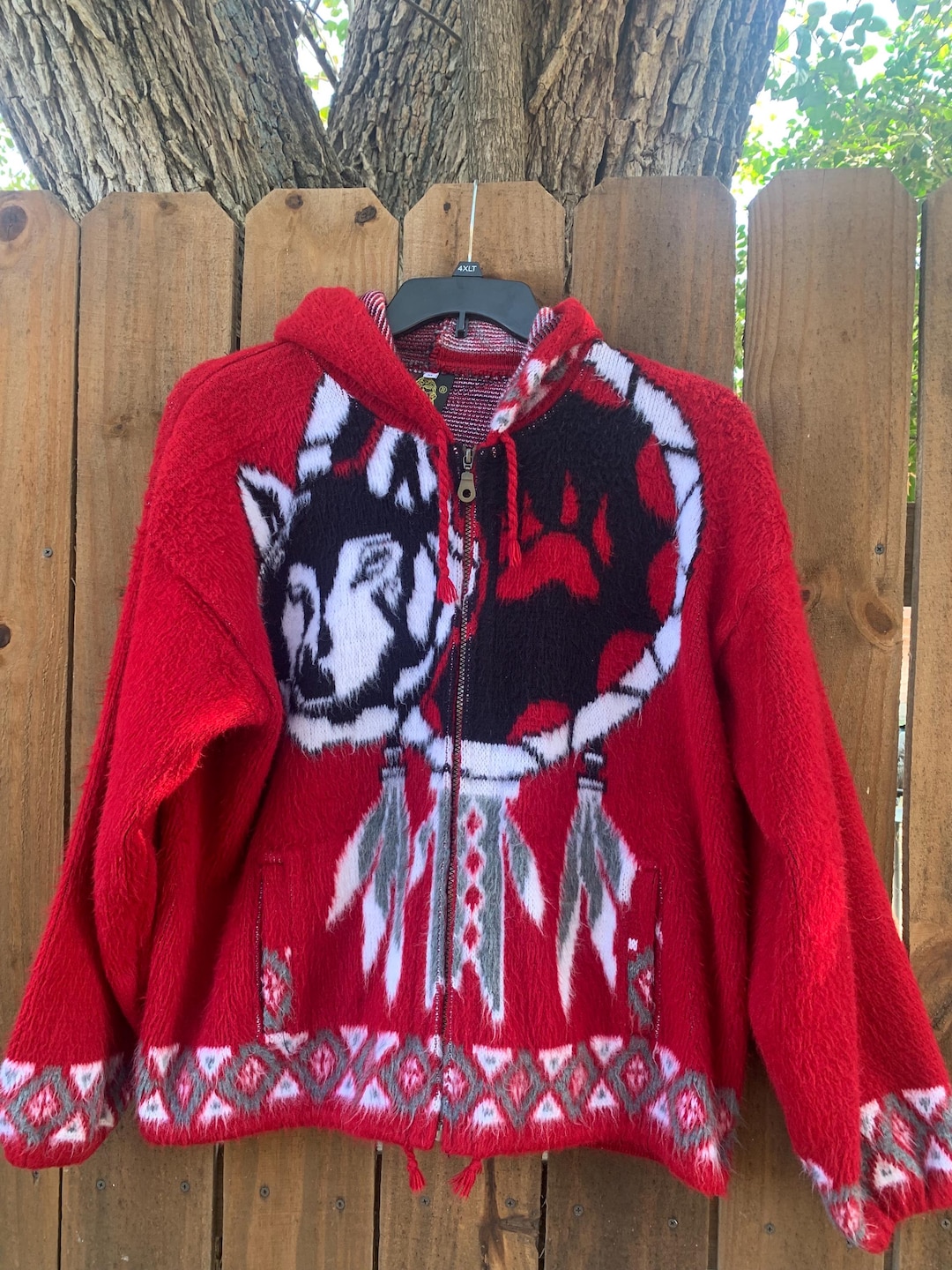 Vintage Ruminahui Hooded Full Zipper Sweater Size M, Red/black Vintage ...