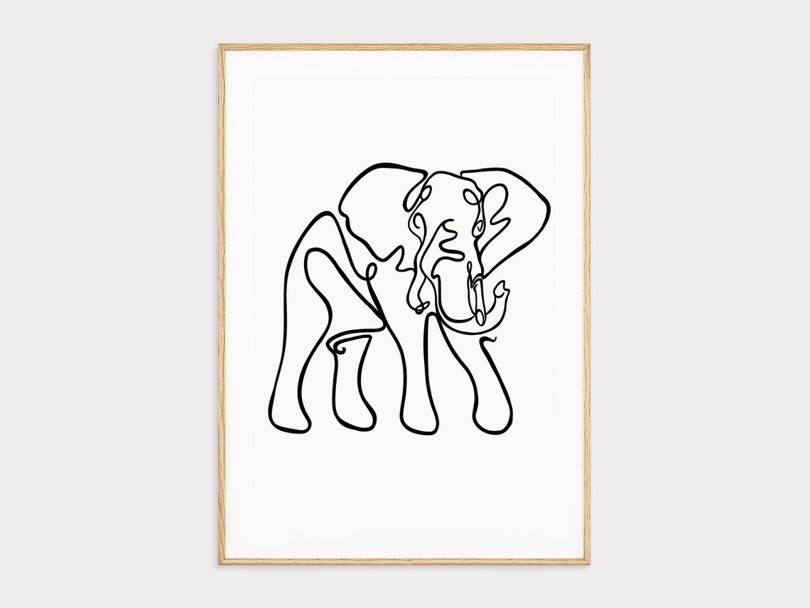 Elephant Drawing, Original Elephant Line Art, Safari Illustration ...