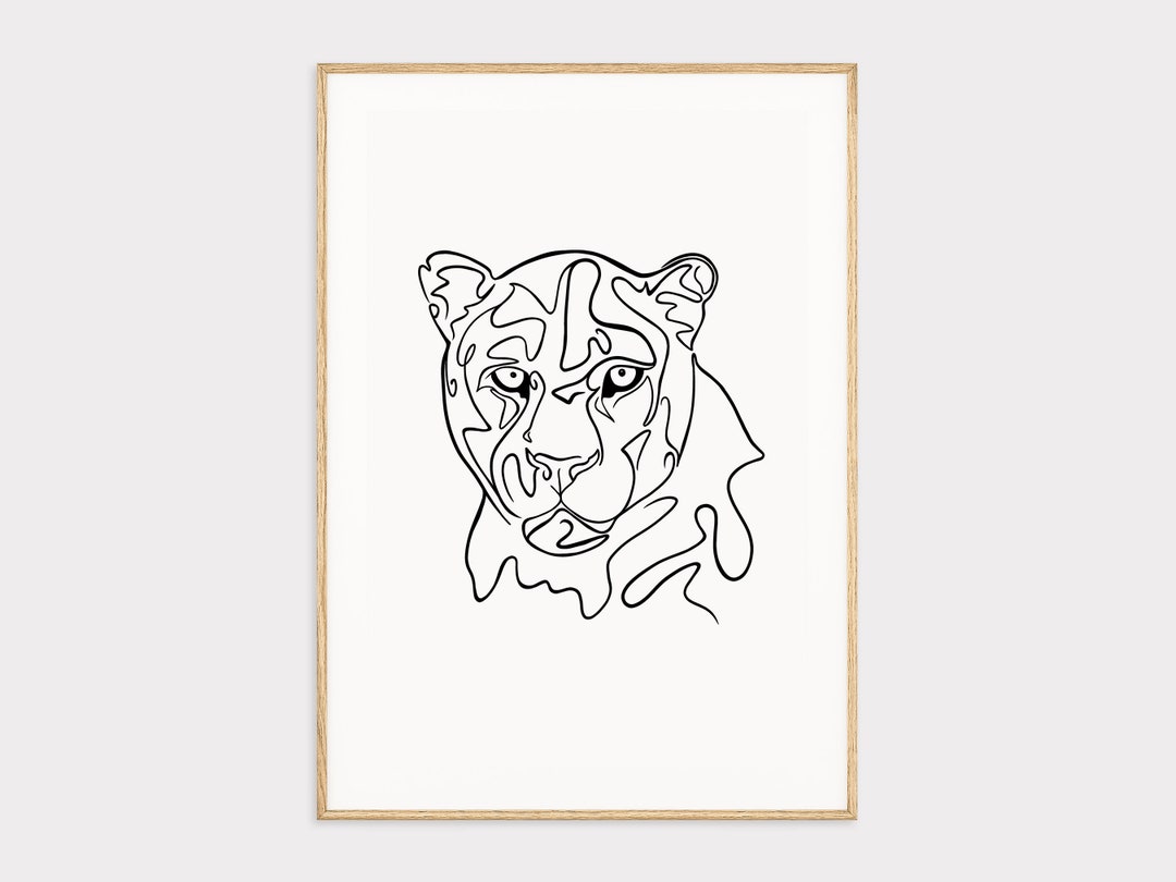 Tiger Line Art, Safari Art Drawing, Line Art Illustration Print, Exotic ...