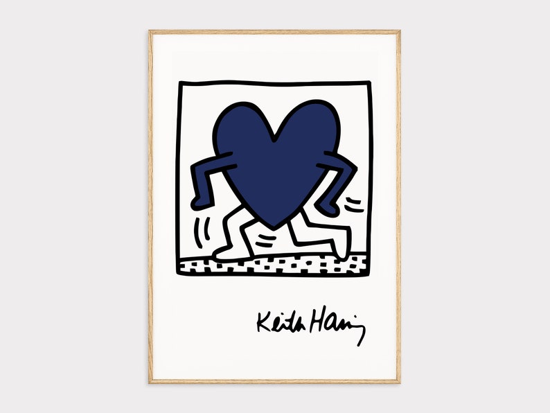 Keith Haring Running Heart Print, Keith Haring Poster, Keith Haring ...